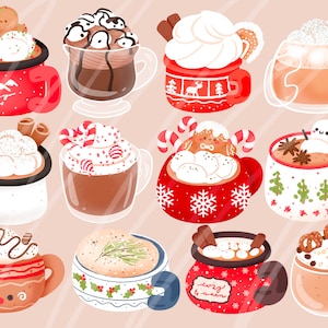 Cute Kawaii Printable Winter Christmas Hot Cocoas Clipart Set ...
