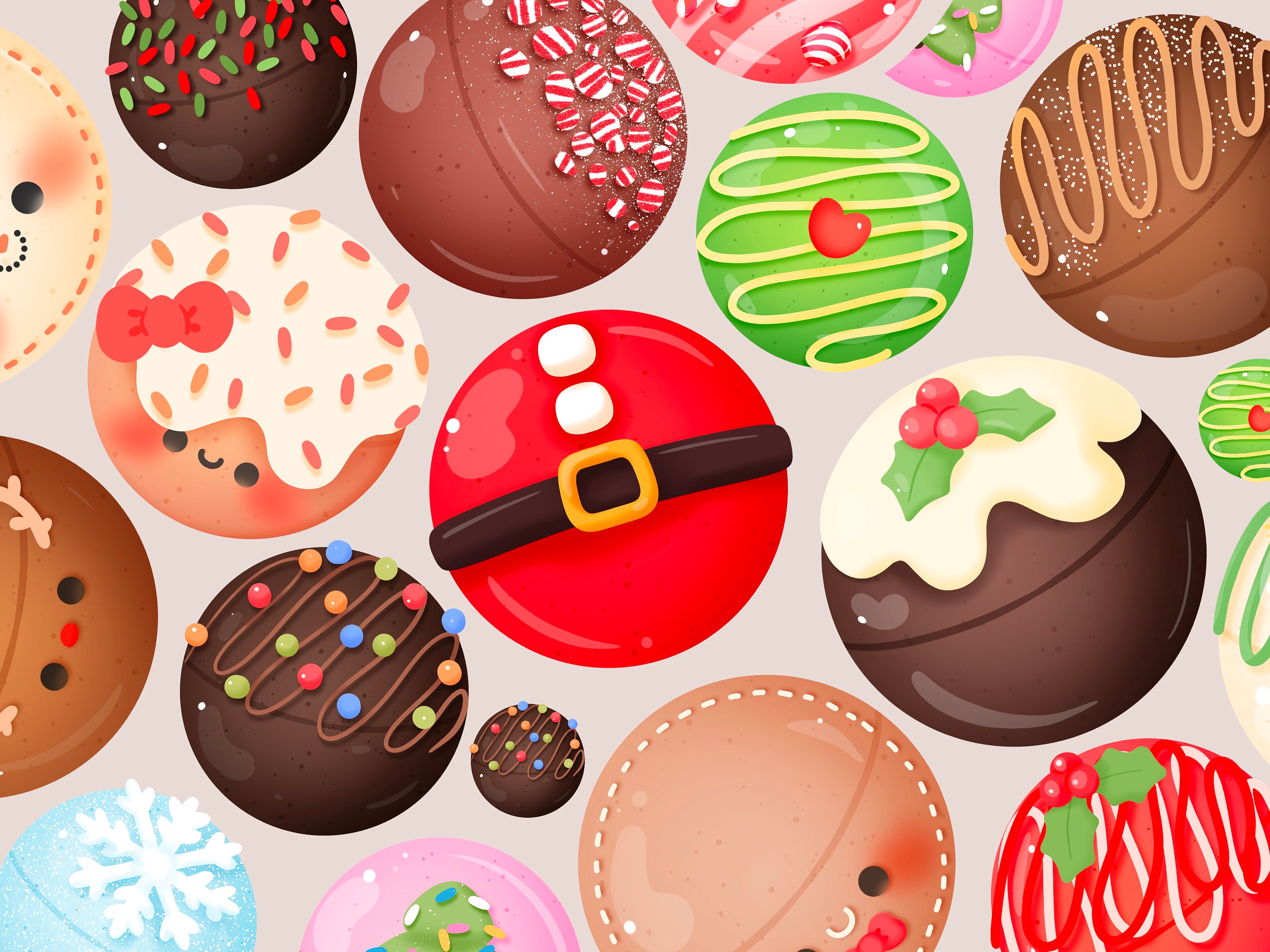 Cute Kawaii Printable Christmas Hot Cocoa Bombs or Bath Bomb Clipart ...