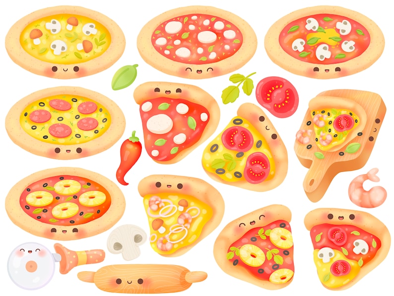 Cute Kawaii Printable Pizza Clipart / Commercial Use/ PNG - Etsy