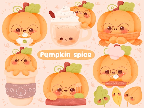 Cute Kawaii Printable Autumn Pumpkin Spice Clipart / - Etsy