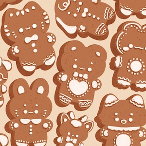 Cute Kawaii Printable Gingerbread Animals Clipart / Commercial Use/ PNG ...
