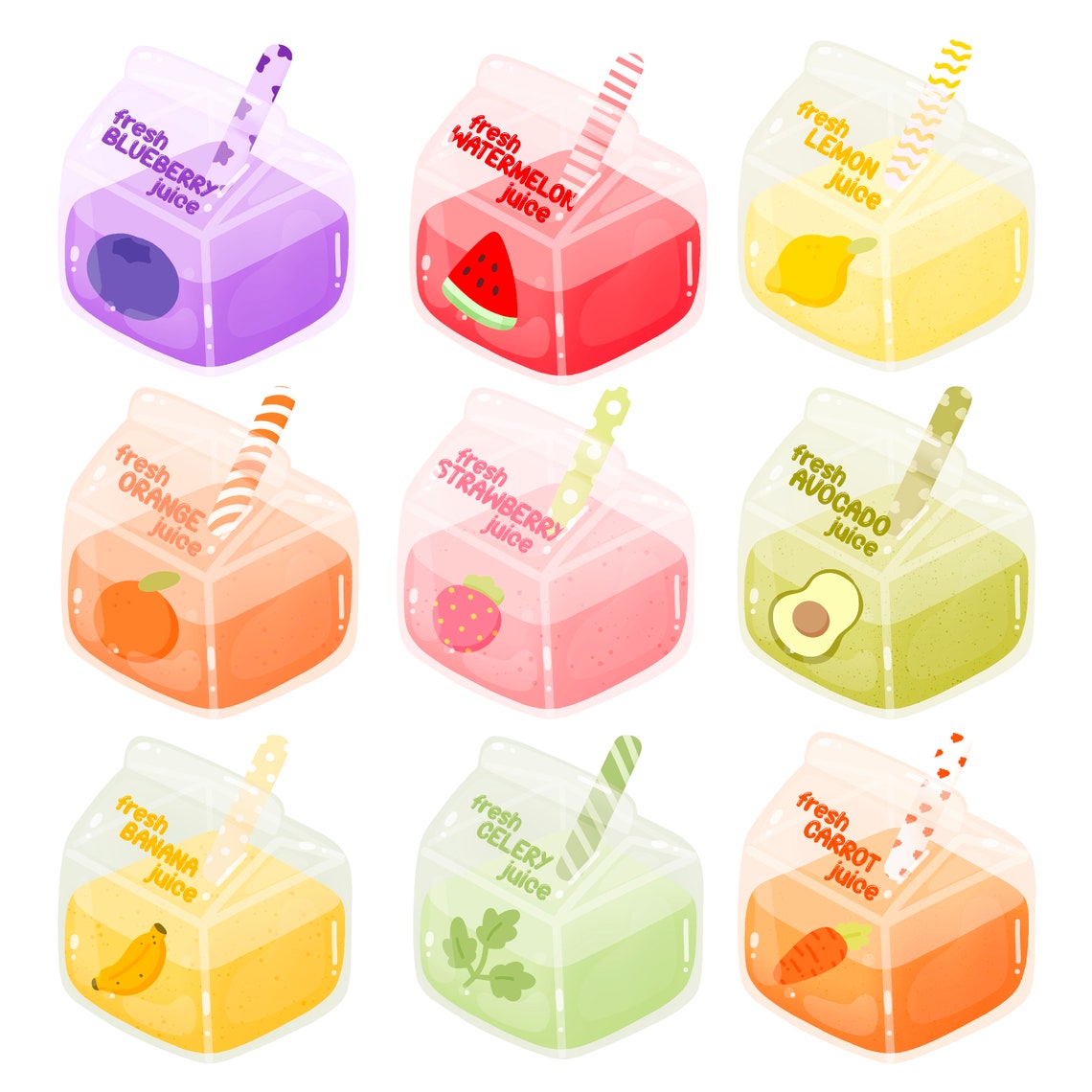 Cute Kawaii Printable Pastel Juice Box Part 1 Clipart / - Etsy