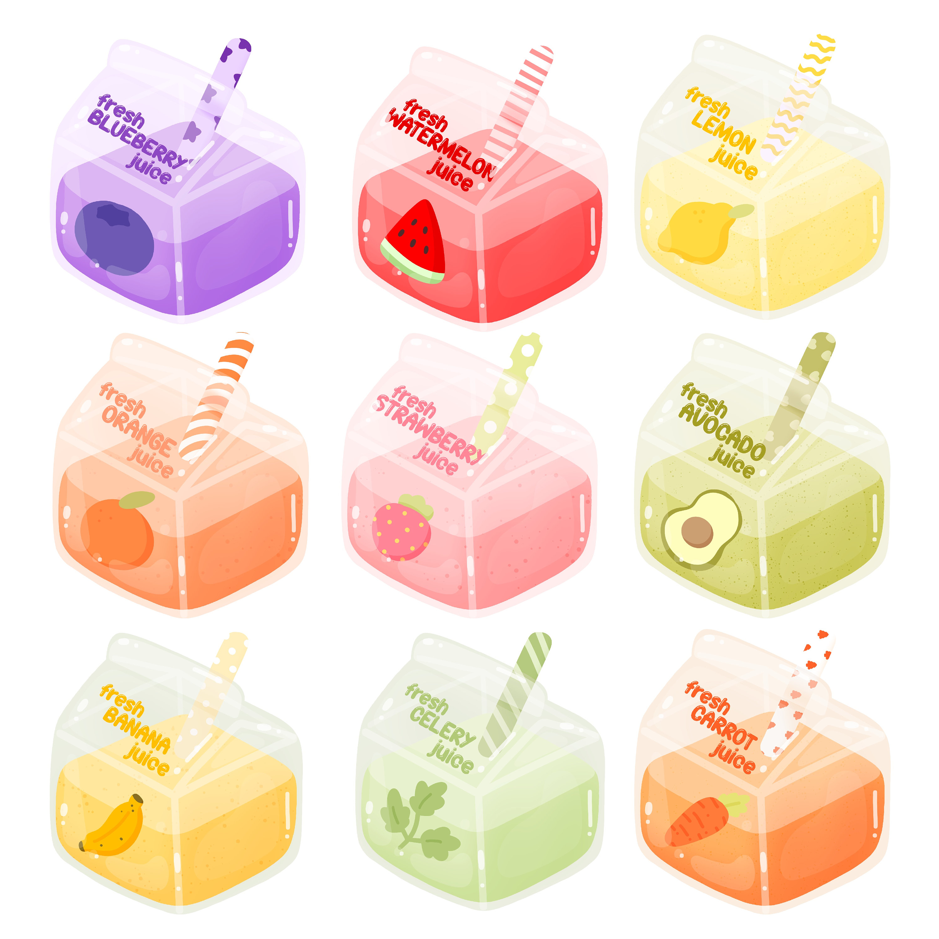 Cute Kawaii Printable Pastel Juice Box Part 1 Clipart / Commercial Use ...