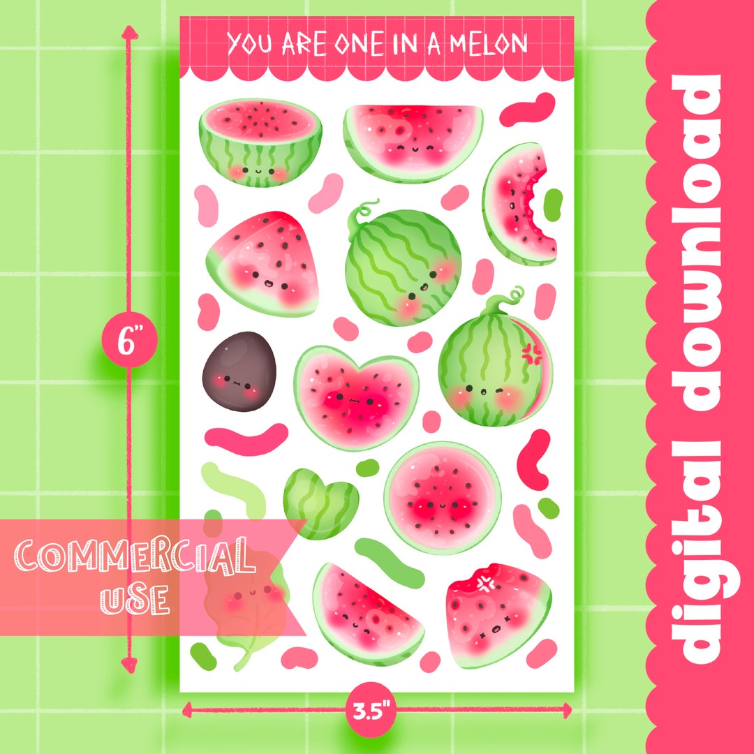Cute Printable Sticker Sheet Watermelon / Commercial Use/ PNG - Etsy