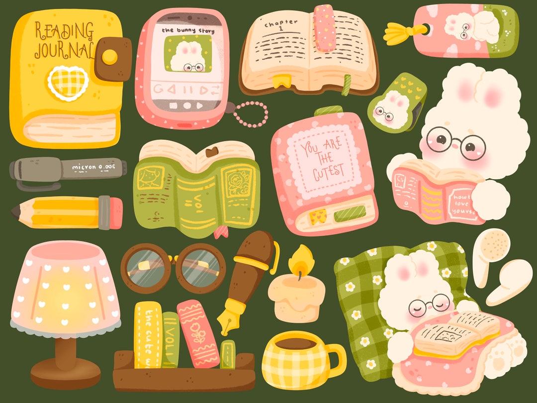Cute Kawaii Printable Reading Bunny Clipart / Commercial Use/ PNG - Etsy