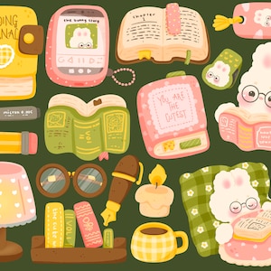Cute Kawaii Printable Reading Bunny Clipart / Commercial Use/ PNG - Etsy