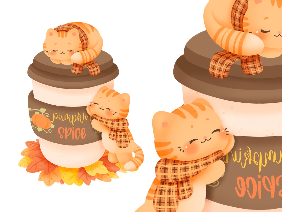 Cute Kawaii Printable Fall Pumpkin Spice Cats Clipart / - Etsy