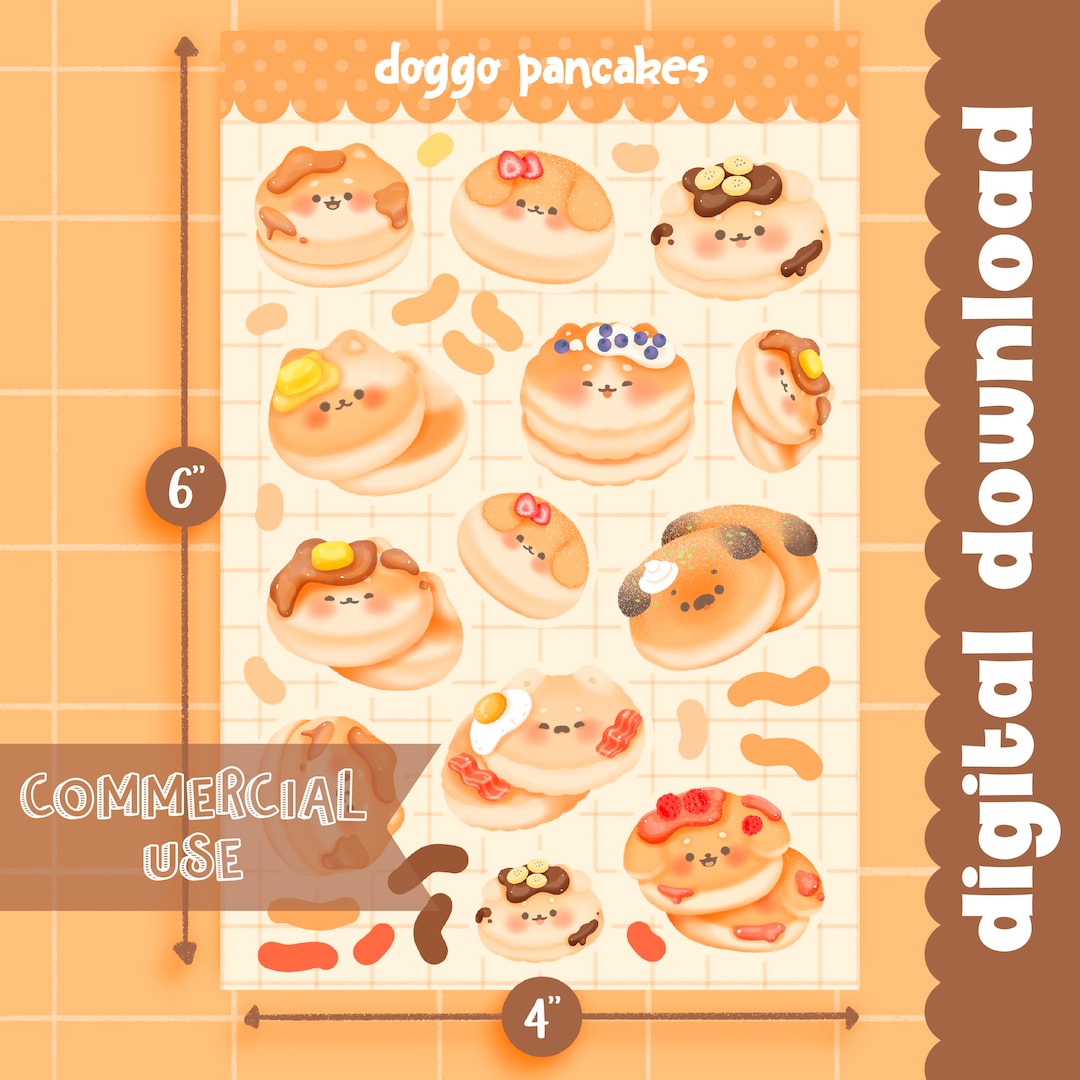 Cute Printable Sticker Sheet Puppy Pancakes Sticker Sheet / Commercial ...