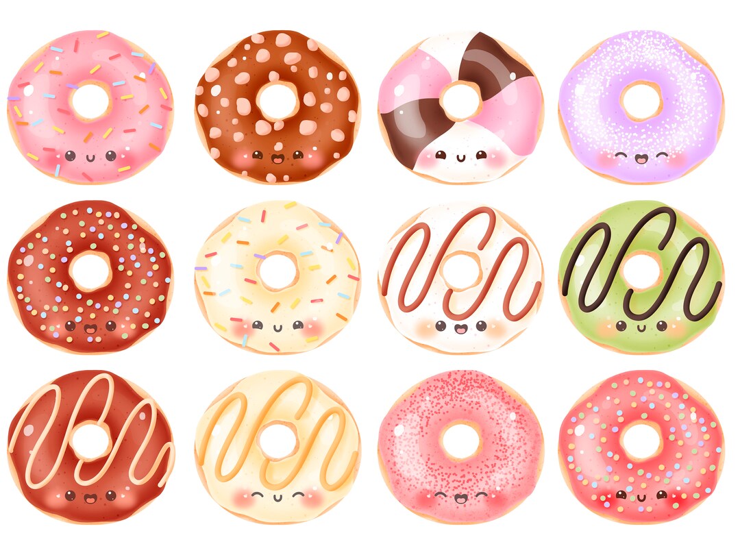 Cute Kawaii Printable Donuts Clipart / Commercial Use/ PNG - Etsy