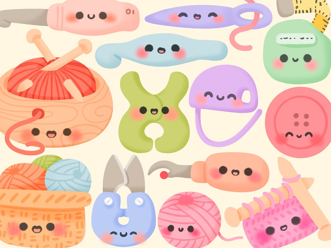 Cute Kawaii Printable Crochet Knitting Yarn Clipart / Commercial Use ...