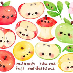 Cute Kawaii Printable Watercolour Apple Clipart / Commercial Use/ PNG ...