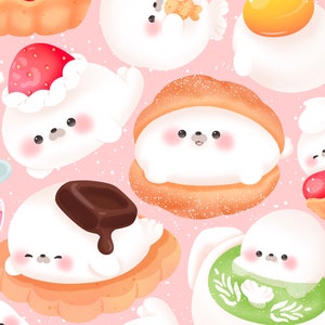 Cute Kawaii Printable Baby Seal Desserts Foods Clipart Set / Commercial ...