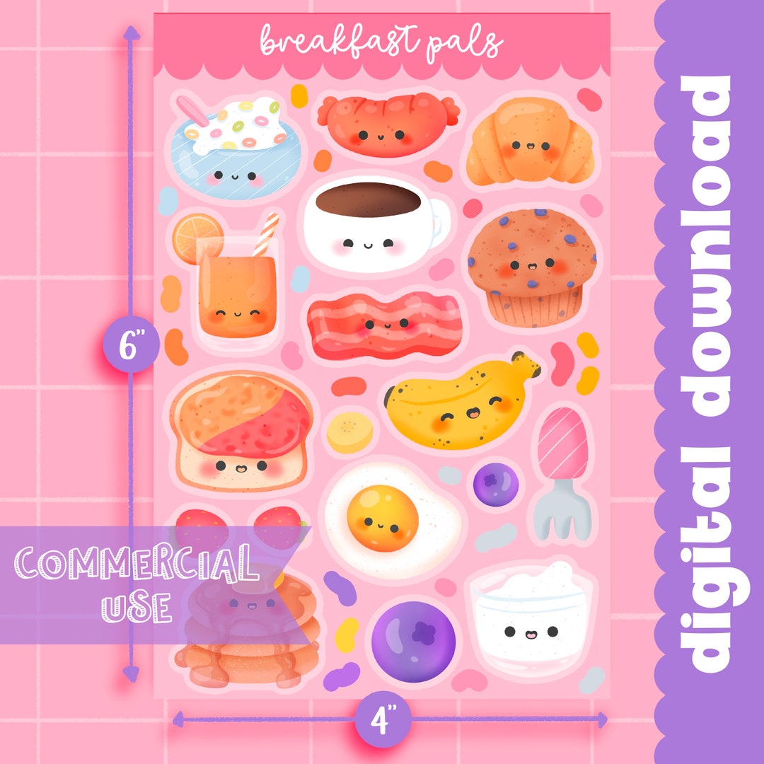 Cute Printable Sticker Sheet Breakfast Sticker Sheet / Commercial Use ...