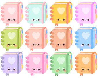 Cute Kawaii Printable Digital Stickers Clipart Rainbow Books Journal ...