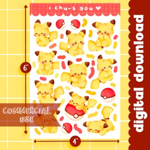 Cute Printable Sticker Sheet Pikachu / Commercial Use/ PNG - Etsy