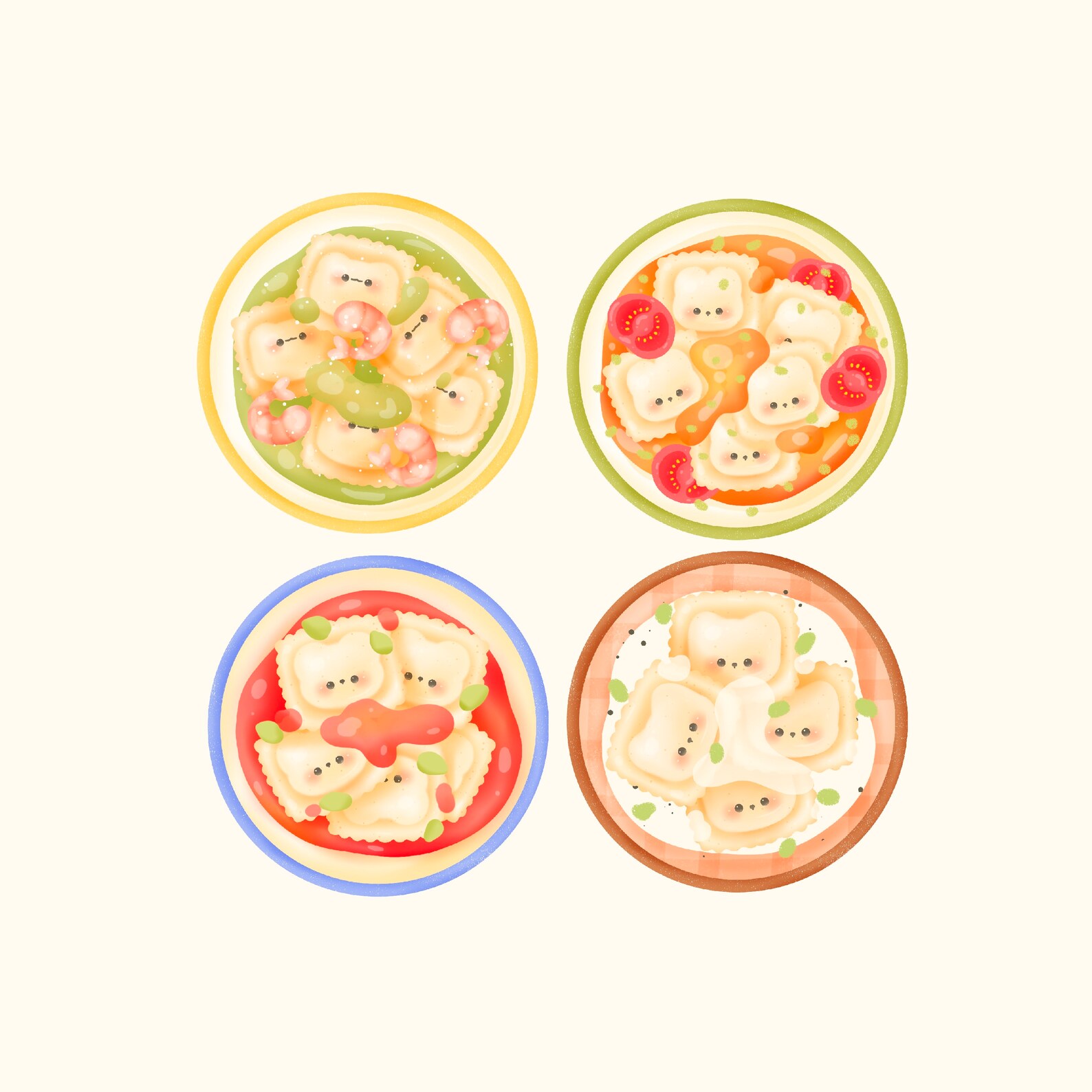 Cute Kawaii Printable Chocolate Animal Ravioli Plates Clipart ...