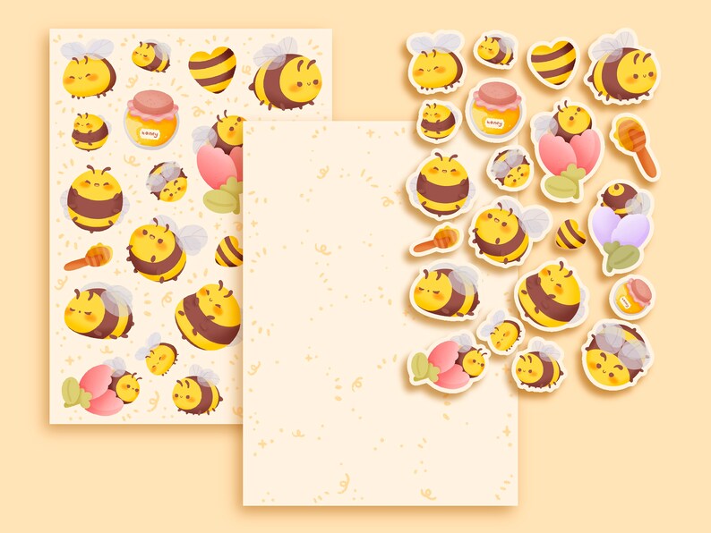 Cute Kawaii Printable Sticker Sheet Bees Clipart / Commercial - Etsy