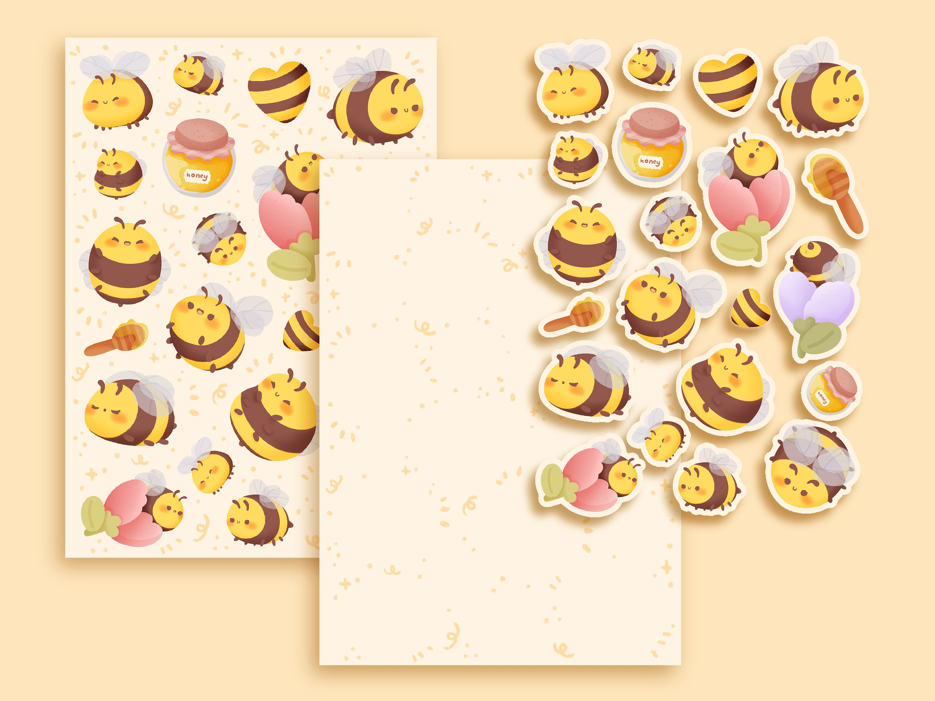 Cute Kawaii Printable Sticker Sheet Bees Clipart / Commercial - Etsy