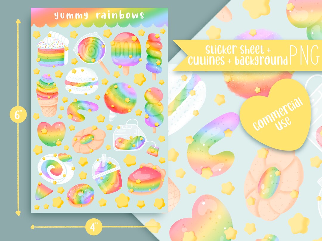Cute Printable Sticker Sheet Rainbow Food Sticker Sheet / Commercial ...