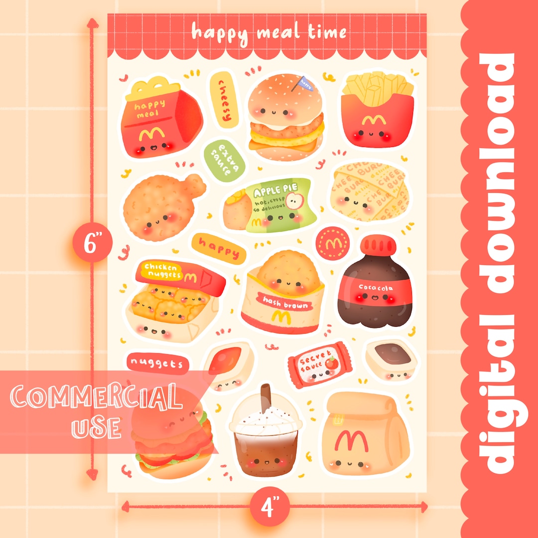 Cute Printable Sticker Sheet Fast Food Sticker Sheet / Commercial Use ...