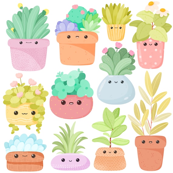 Cute Kawaii Printable Houseplants Clipart / Commercial Use/ - Etsy