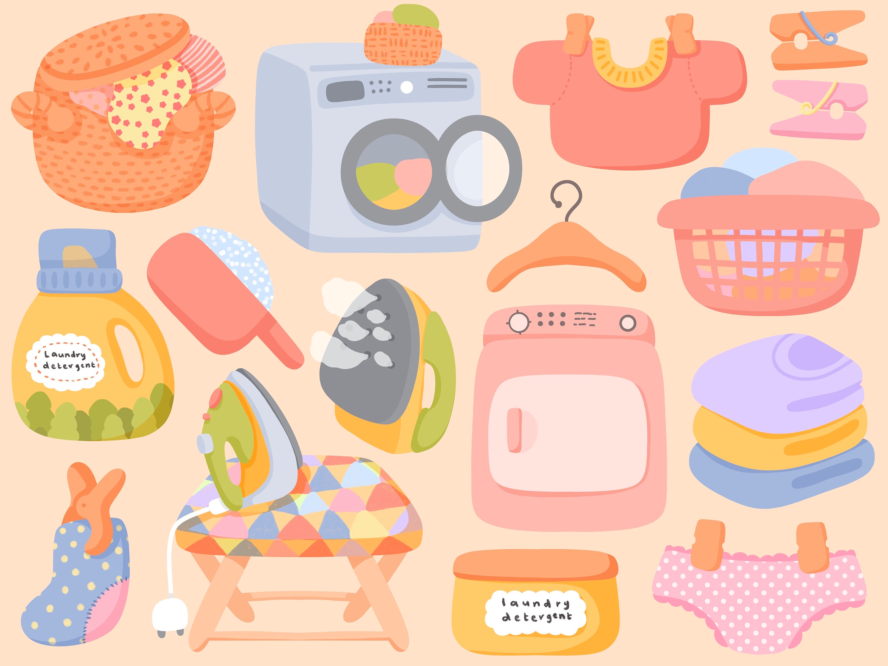 Cute Kawaii Printable Laundry Clipart / Commercial Use/ PNG - Etsy