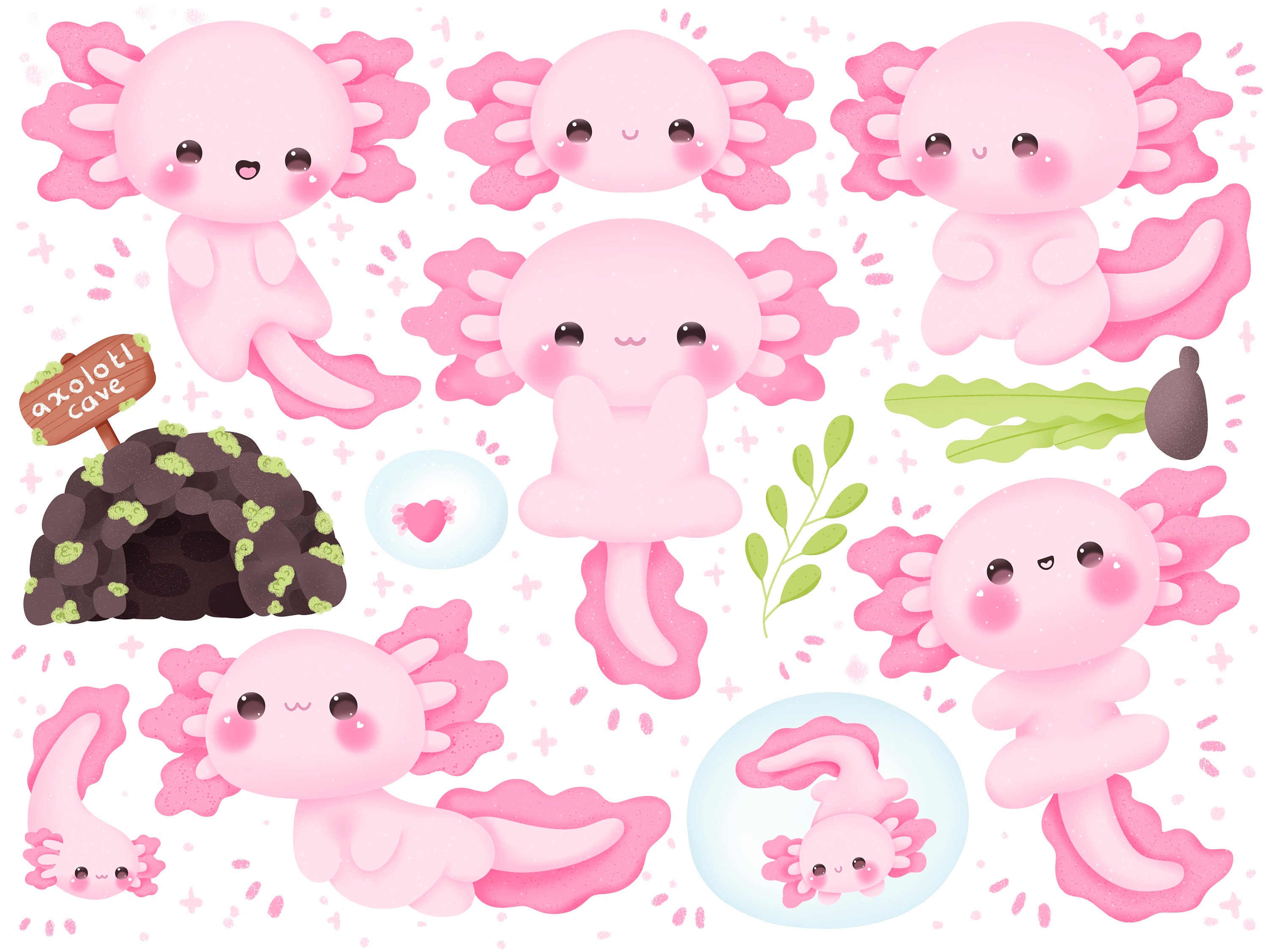 Cute Kawaii Printable Axolotl Clipart Set / Commercial Use/ - Etsy
