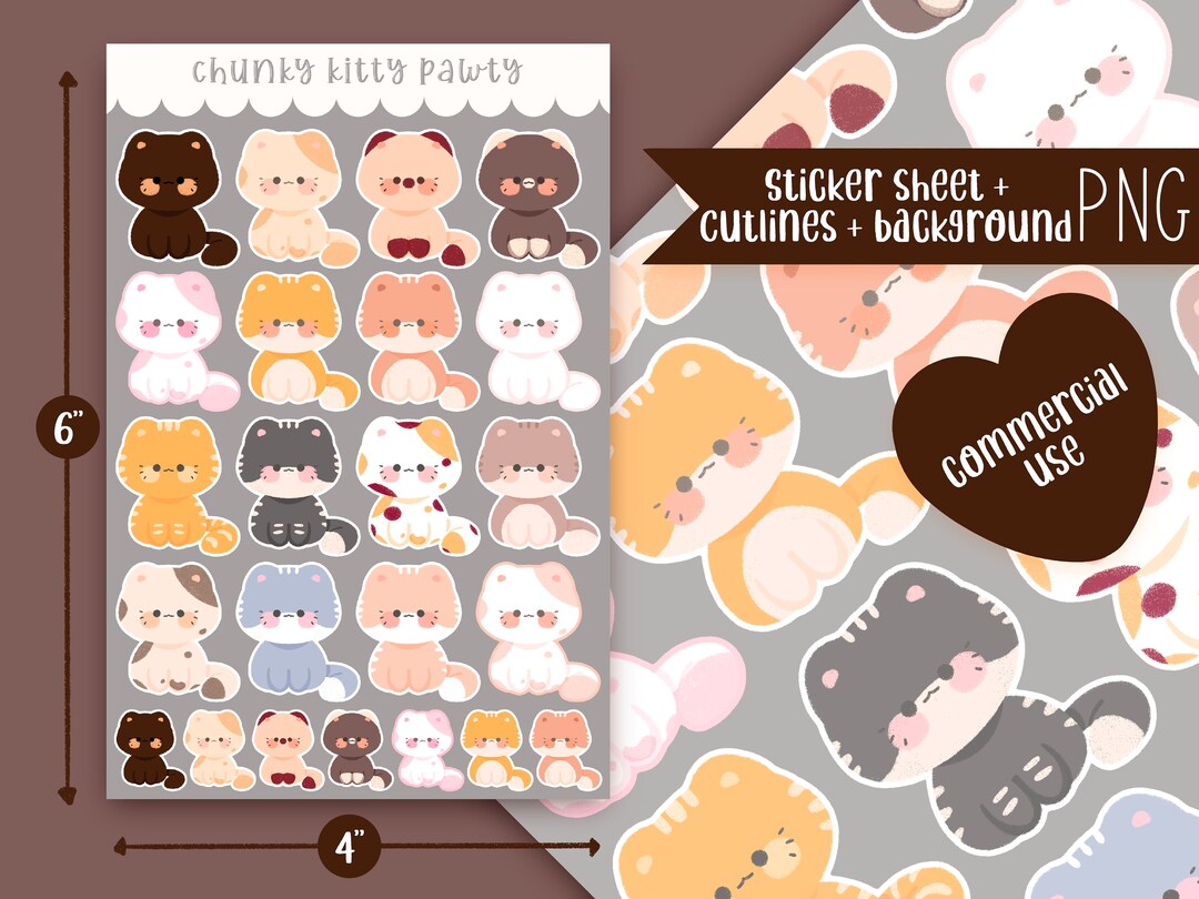 Cute Printable Sticker Sheet Cats Sticker Sheet / Commercial Use/ PNG ...