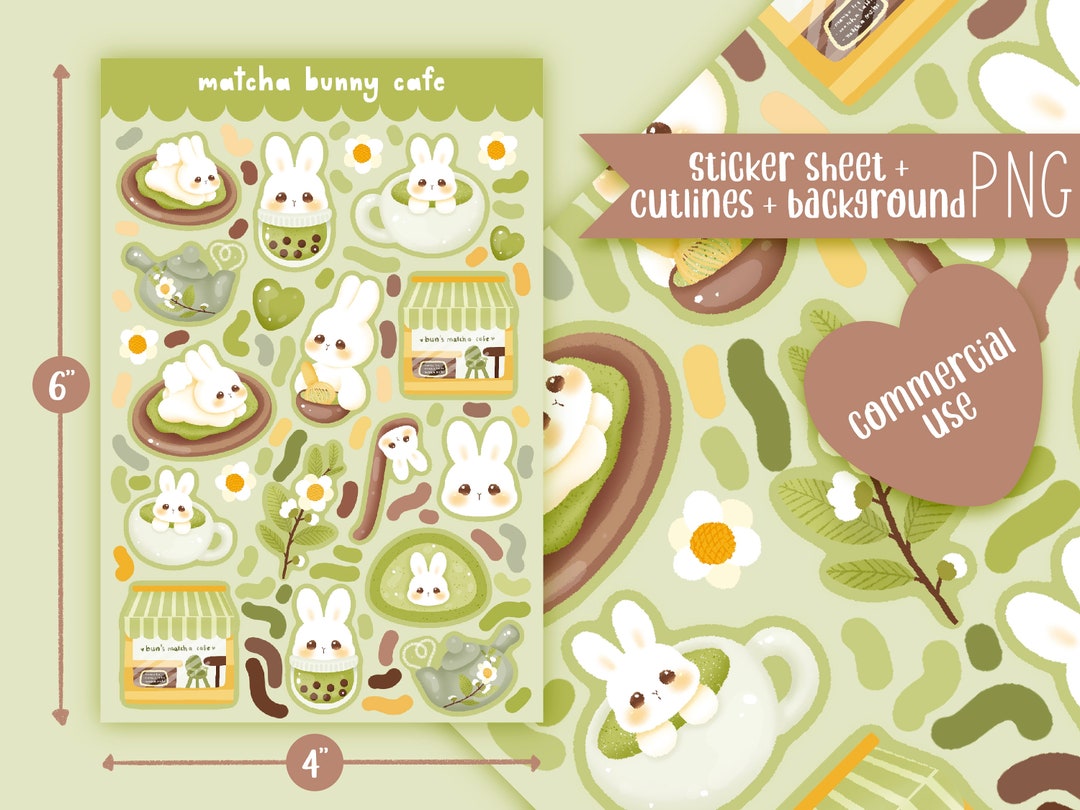 Cute Printable Sticker Sheet Matcha Bunny Sticker Sheet / Commercial ...