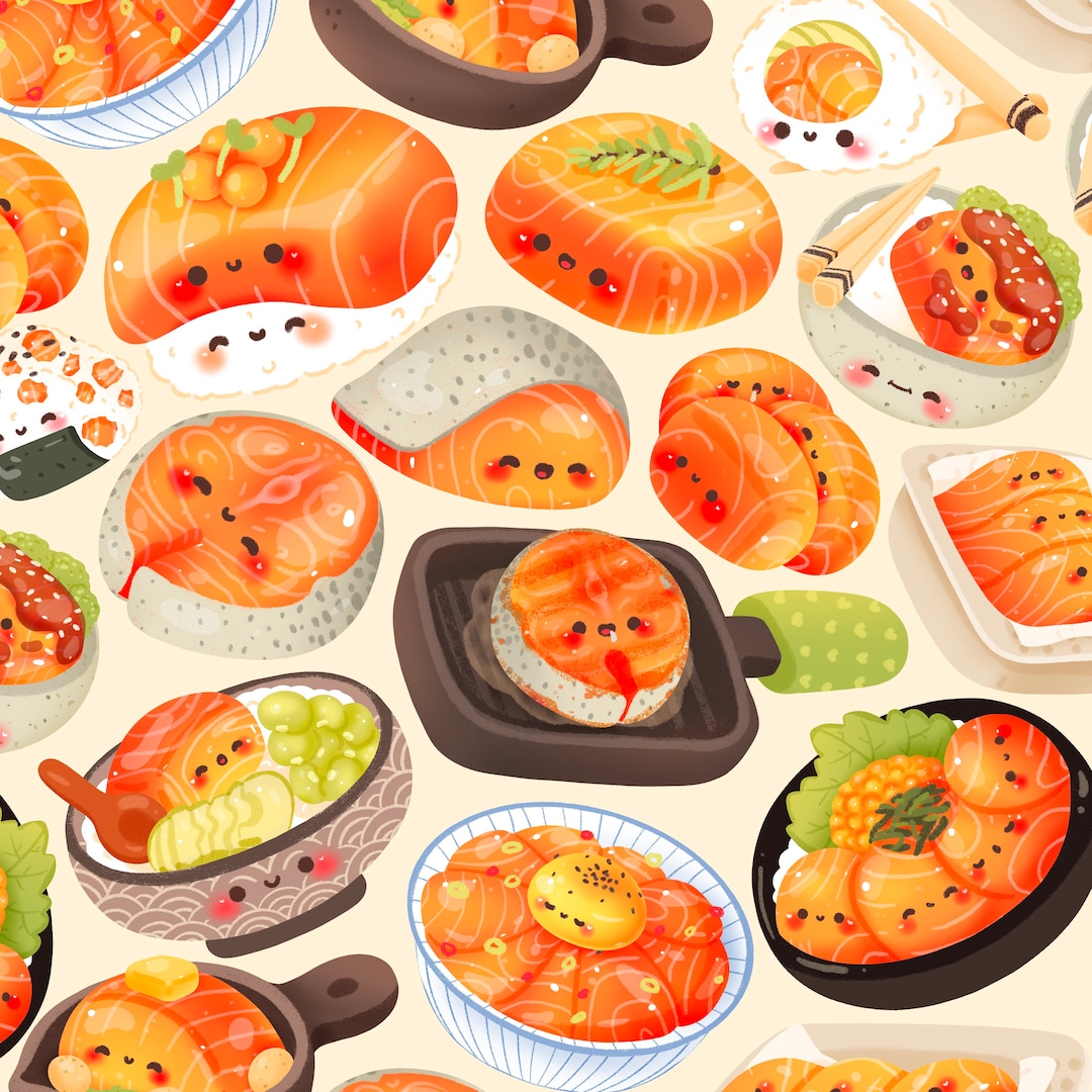 Cute Kawaii Printable Salmon Food Clipart / Commercial Use/ PNG - Etsy