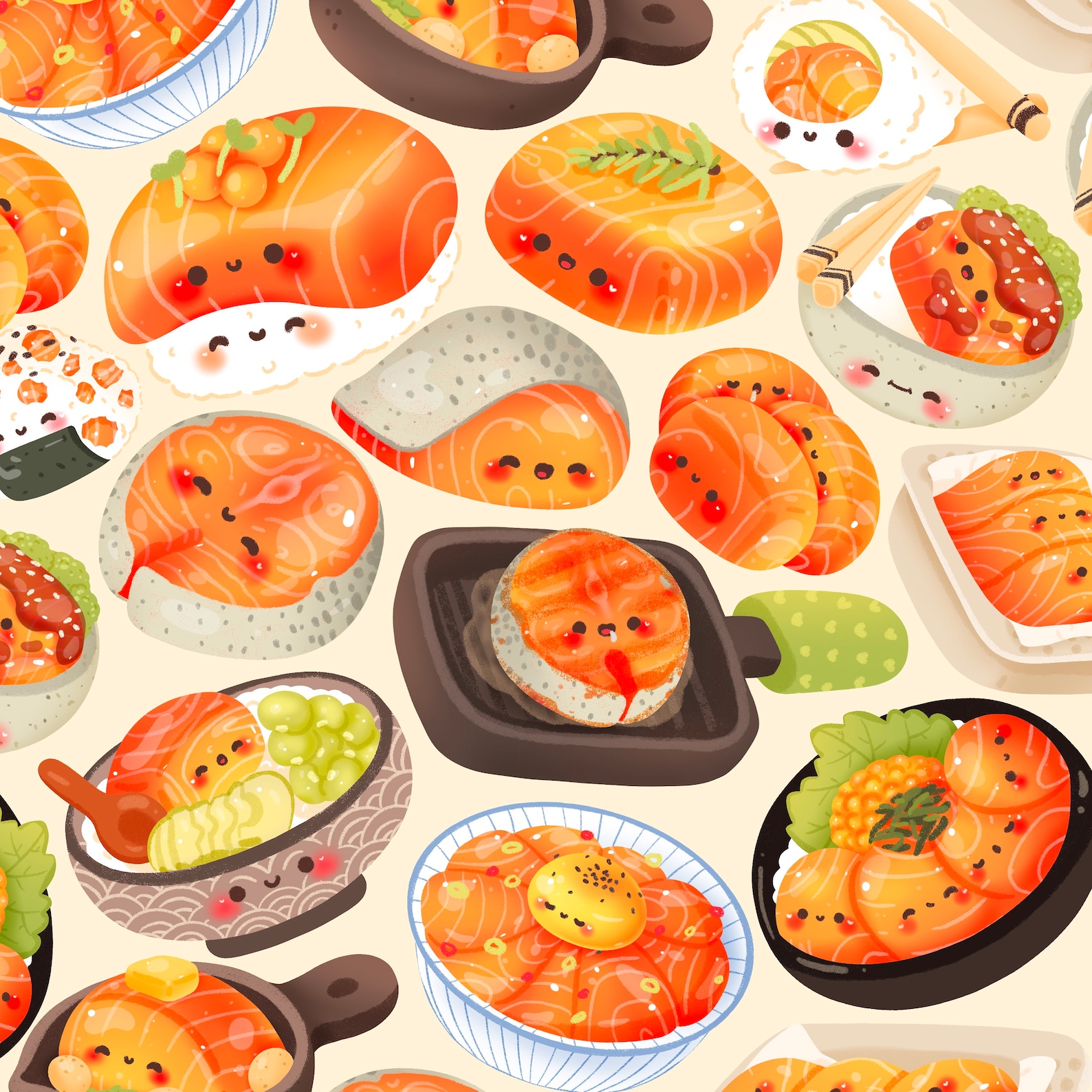 Cute Kawaii Printable Salmon Food Clipart / Commercial Use/ PNG - Etsy