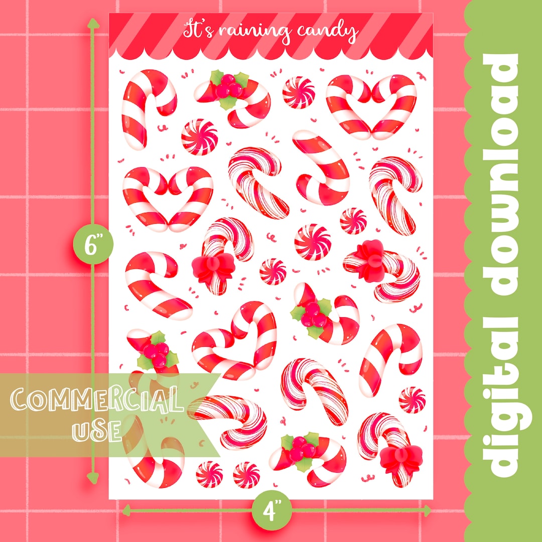 Cute Printable Sticker Sheet Candycanes Sticker Sheet / Commercial Use ...