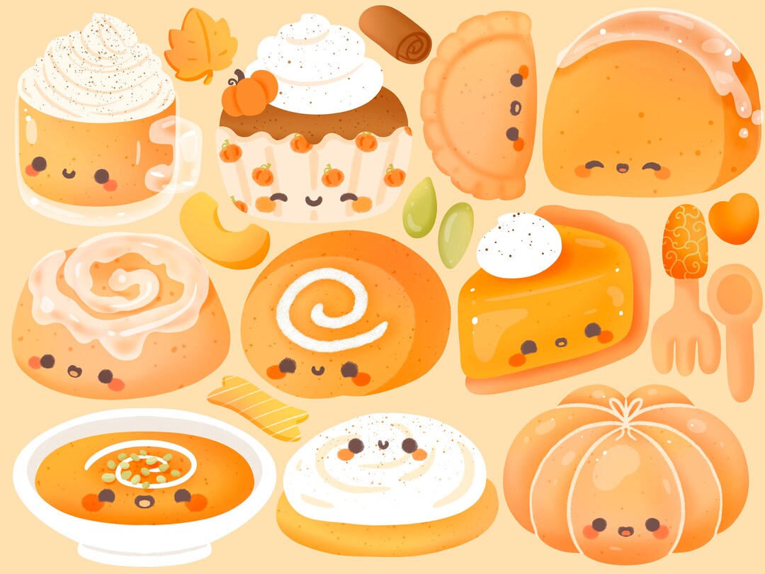 Cute Kawaii Printable Autumn Pumpkin Foods Cozy Clipart Set ...