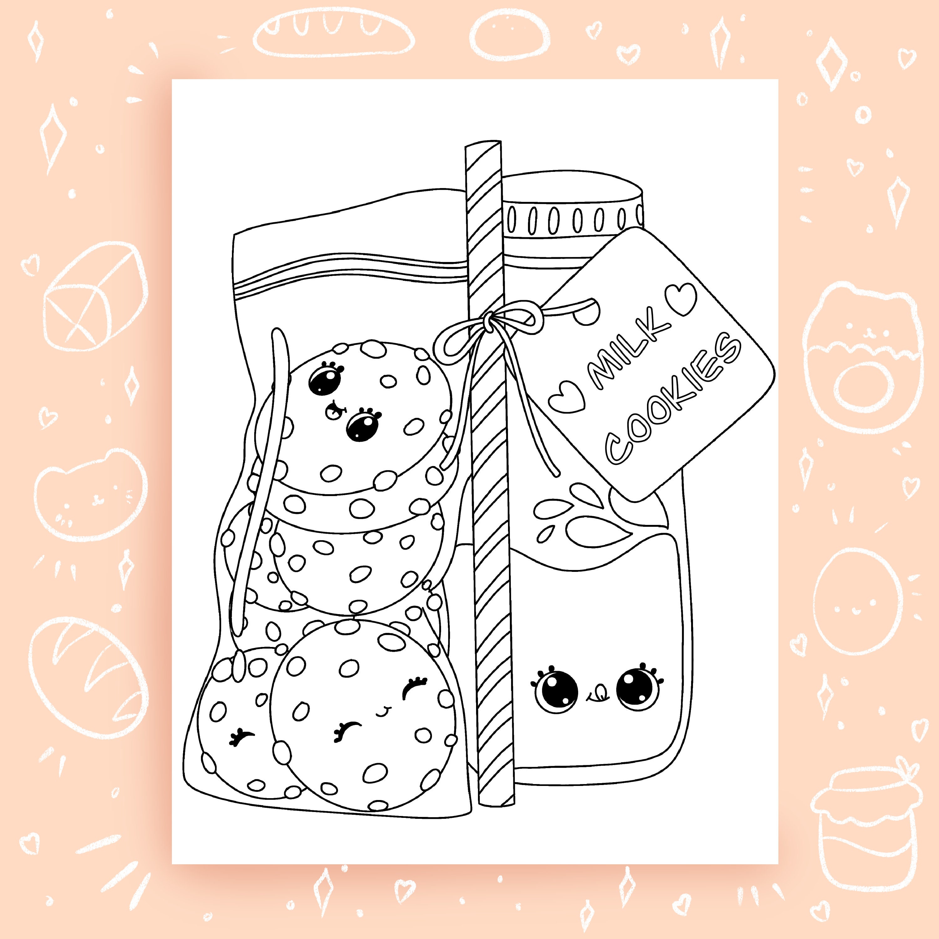 Cute Kawaii Printable Milk and Cookies Coloring Page | Etsy