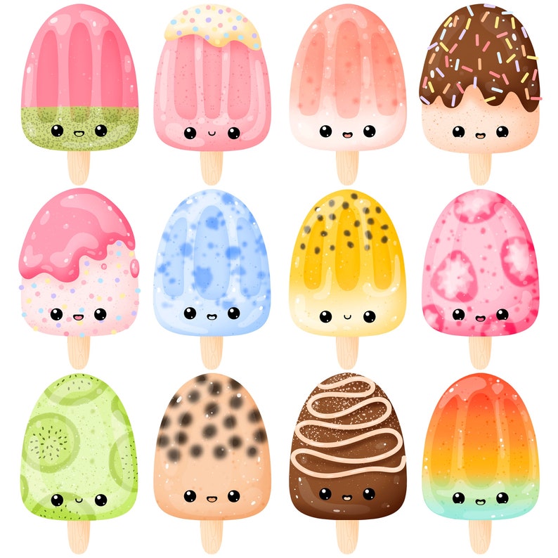 Cute Kawaii Printable Popsicles Food Clipart / Commercial Use/ - Etsy
