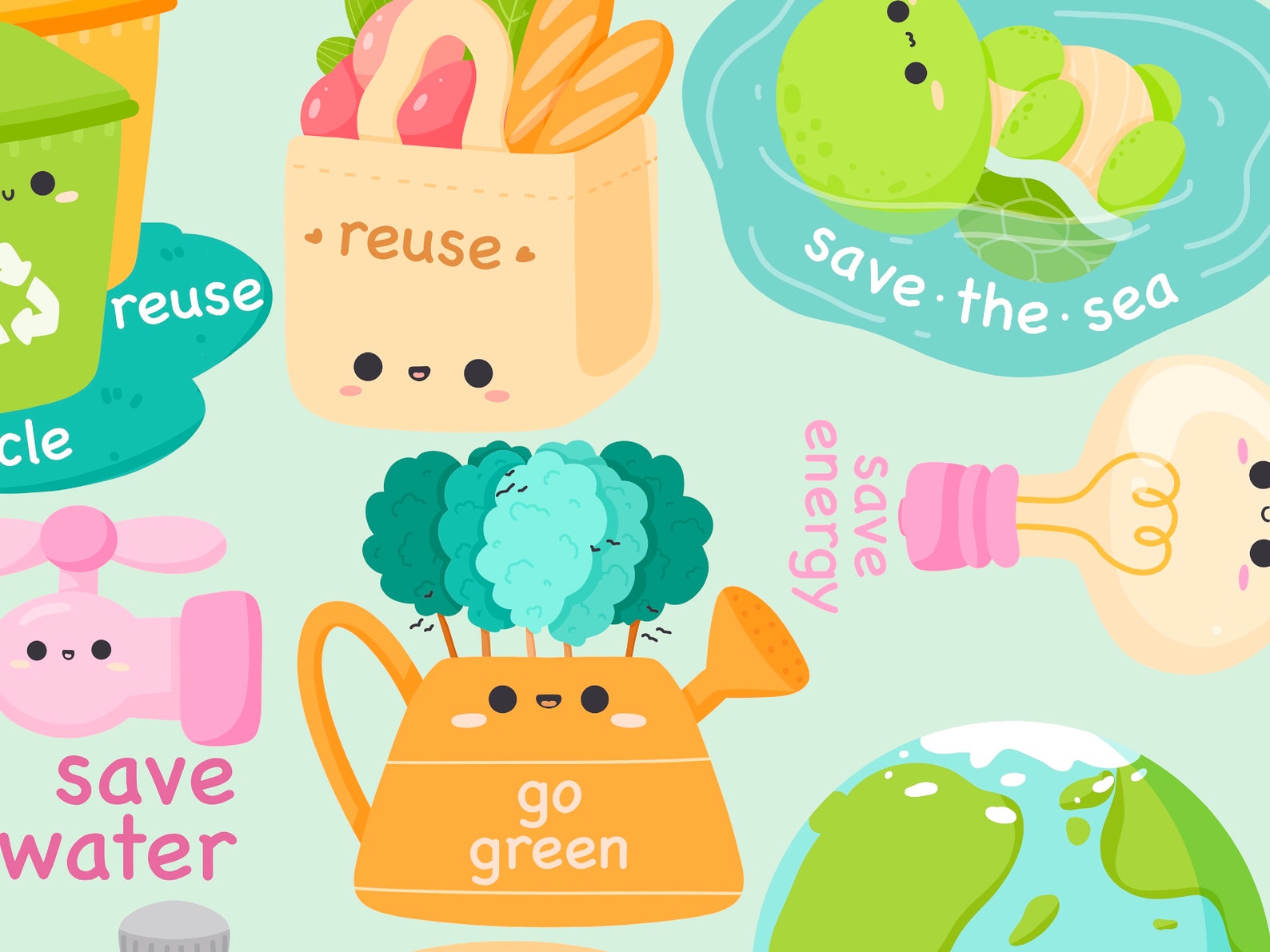 Cute Kawaii Ecology Save Planet Clipart / Commercial Use/ PNG - Etsy