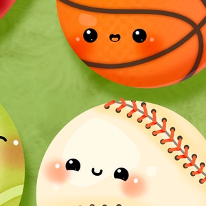 Cute Kawaii Printable Sports Balls Clipart / Commercial Use/ PNG - Etsy
