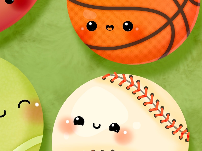 Cute Kawaii Printable Sports Balls Clipart / Commercial Use/ PNG - Etsy