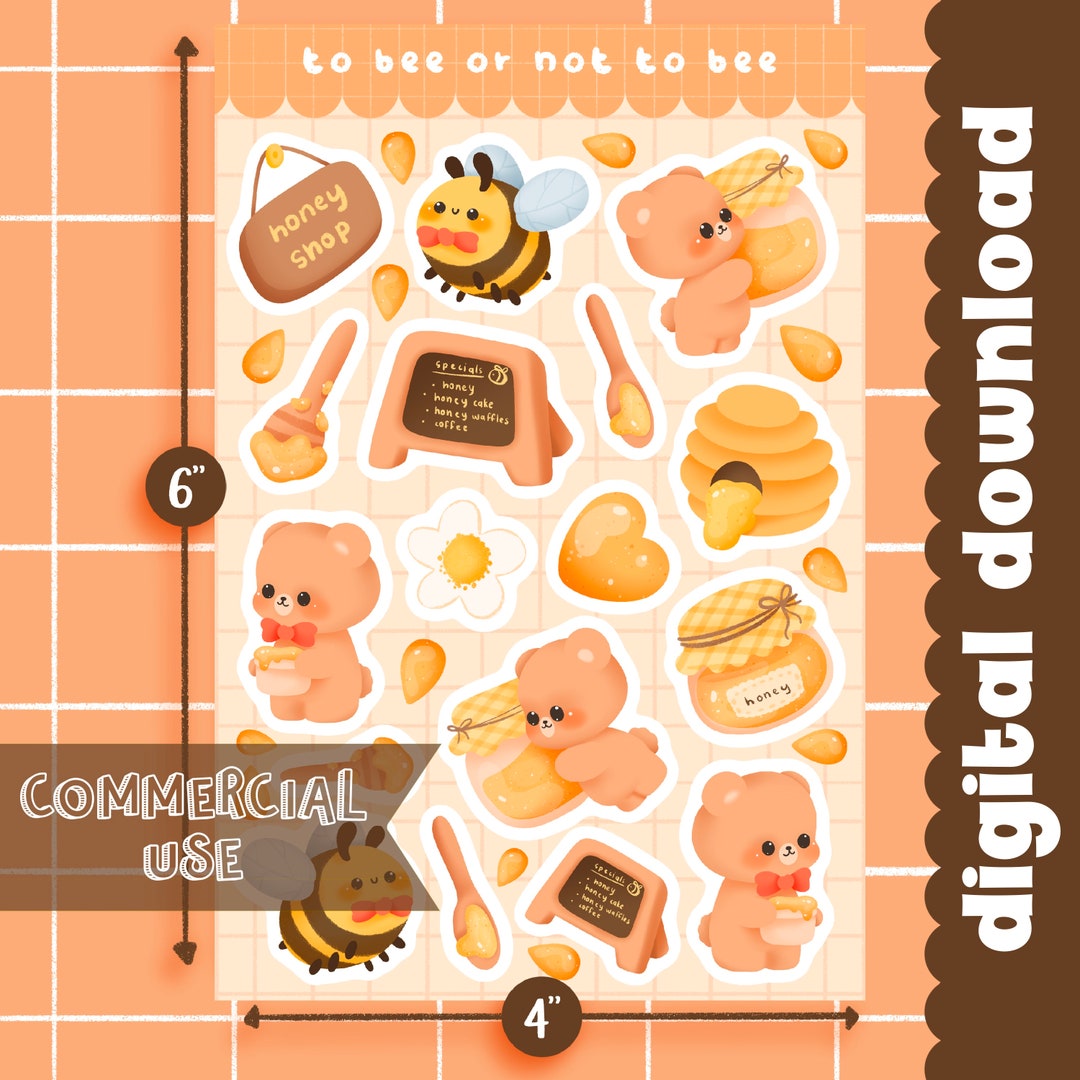 Cute Printable Sticker Sheet Honey Bear Sticker Sheet / Commercial Use ...