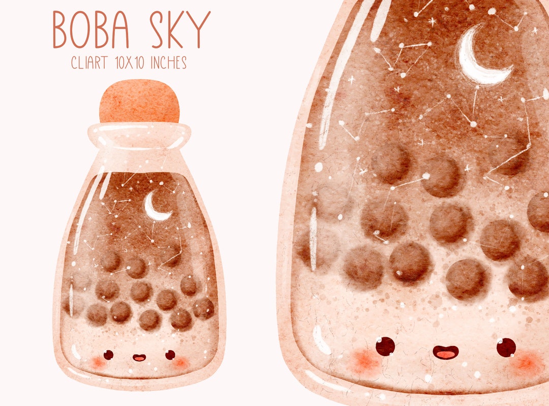 Cute Kawaii Printable Watercolor Bubble Boba Tea Stars Sky - Etsy