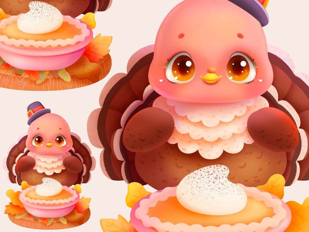 Cute Kawaii Printable Fall Thanksgiving Turkey With Pie - Etsy