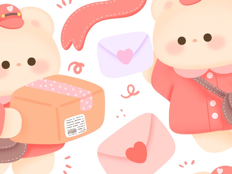 Cute Kawaii Printable Chibi Bear Happy Mail Clipart / Commercial Use ...