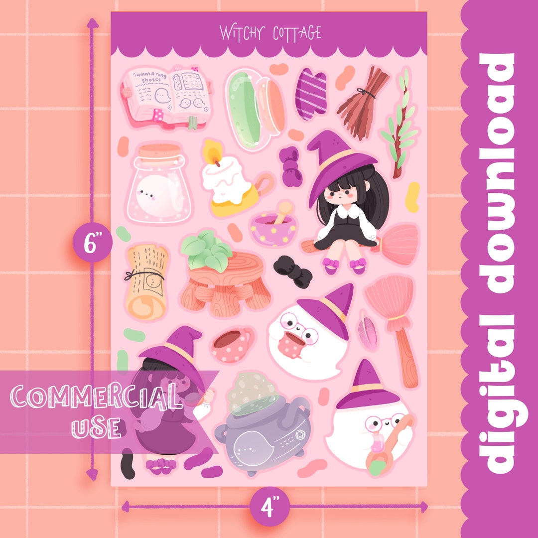 Cute Printable Sticker Sheet Witch Cottage Sticker Sheet / Commercial ...