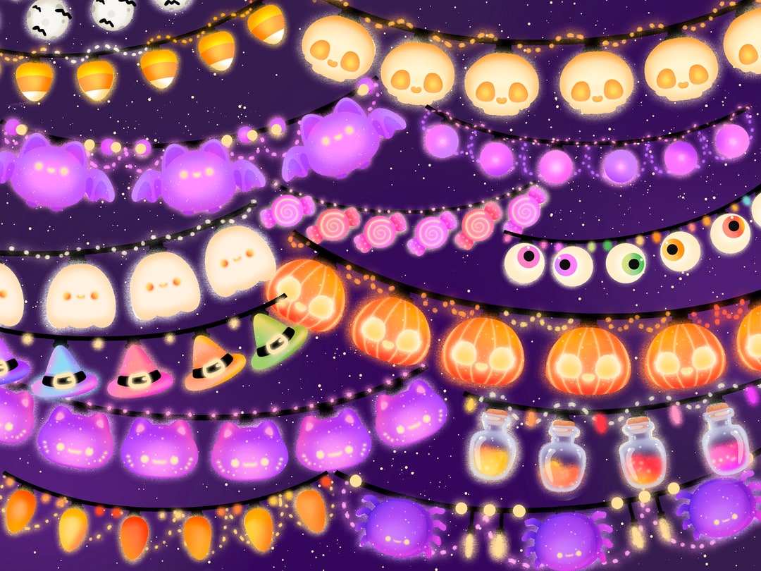 Cute Kawaii Printable Halloween String Lights Clipart / Commercial Use ...