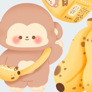 Cute Kawaii Printable Banana Monkey Clipart / Commercial Use/ PNG - Etsy