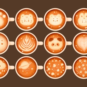 Cute Kawaii Printable Latte Art Clipart / Commercial Use/ PNG - Etsy