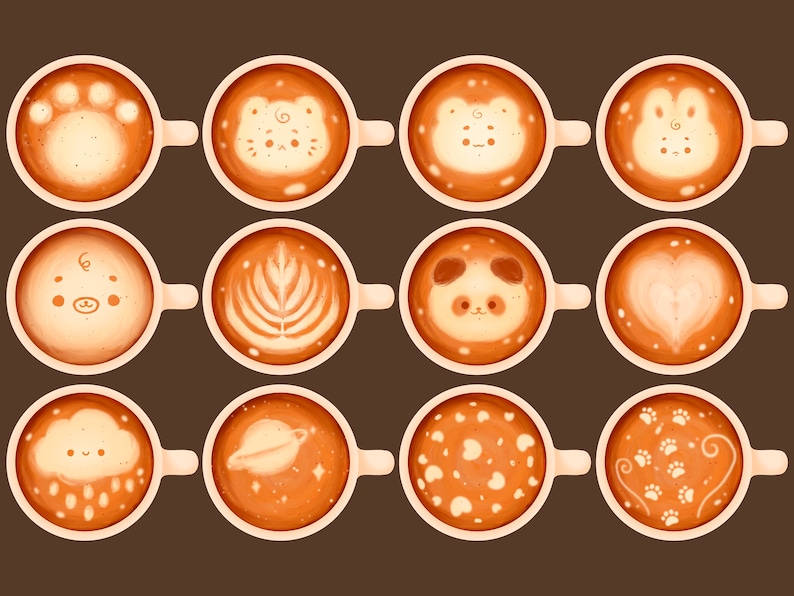 Cute Kawaii Printable Latte Art Clipart / Commercial Use/ PNG - Etsy