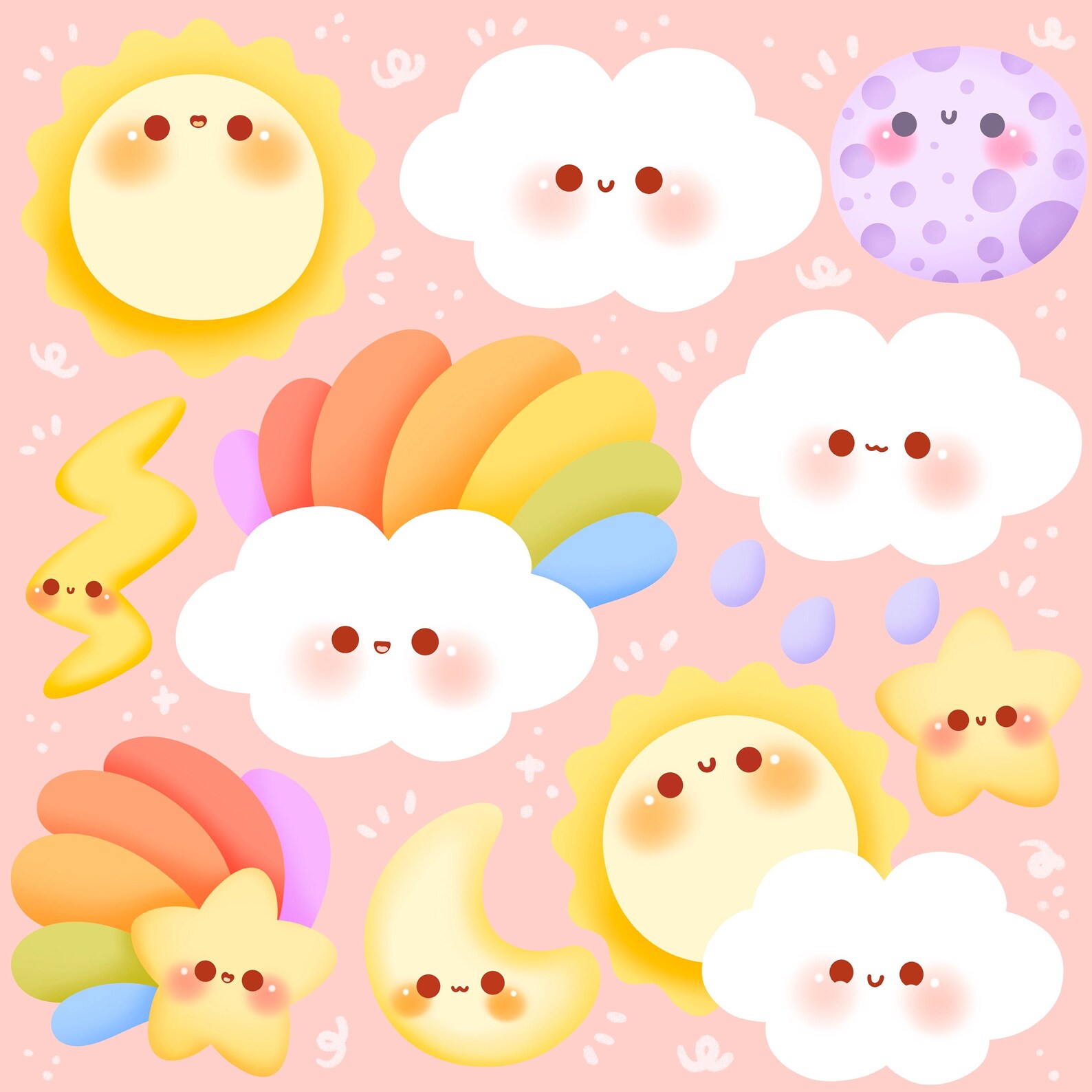 Cute Kawaii Printable Sky Elements Clipart / Commercial Use/ - Etsy