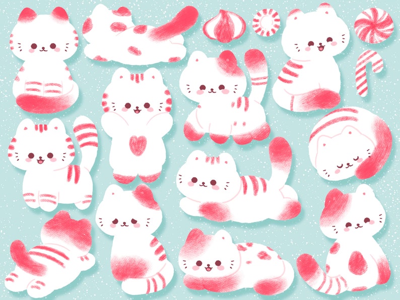 Cute Kawaii Printable Chibi Peppermint Kitties Clipart / - Etsy