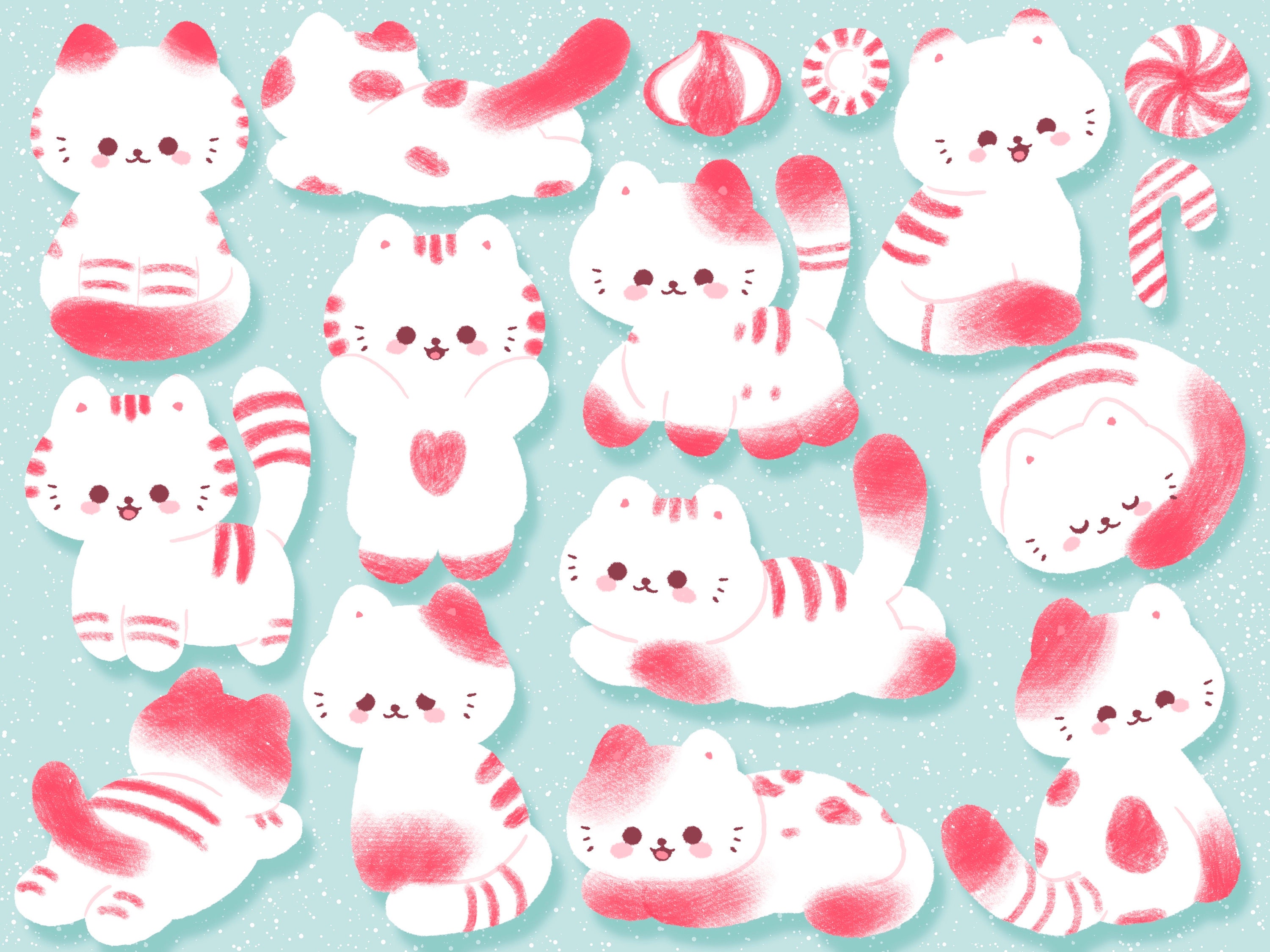 Cute Kawaii Printable Chibi Peppermint Kitties Clipart Etsy